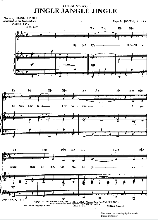 I Got Spurs Jingle Jangle Jingle Klavier, Gesang & Gitarre - PDF Noten von Jospeh J Lilley in Es