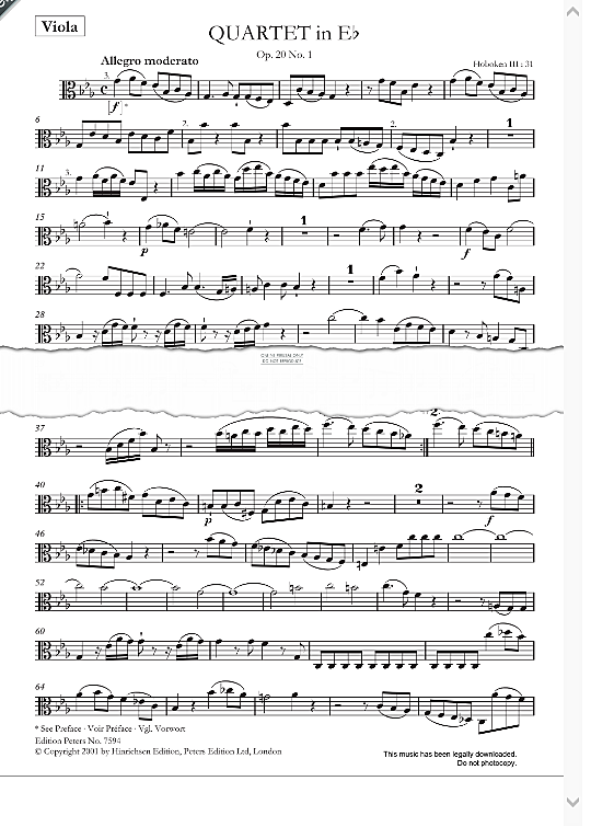 6 String Quartets Op.20 Hoboken III: 31-36 Instrumental Parts - PDF Noten von Joseph Haydn in