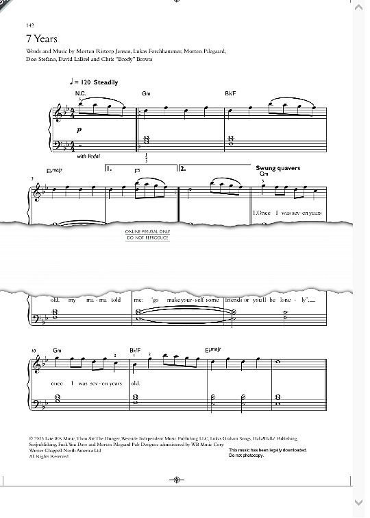 7 Years Klavier einfach - PDF Noten von Lukas Graham in B Dur - fbd-42223 7 Years Klavier einfach - PDF Noten von Lukas Graham in B Dur - fbd-42223