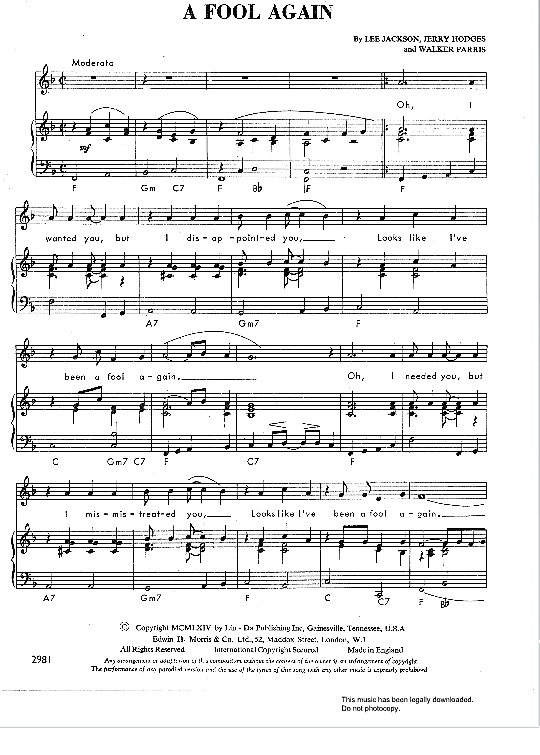 A Fool Again Klavier, Gesang & Gitarre - PDF Noten von Ray Ruff in F ...