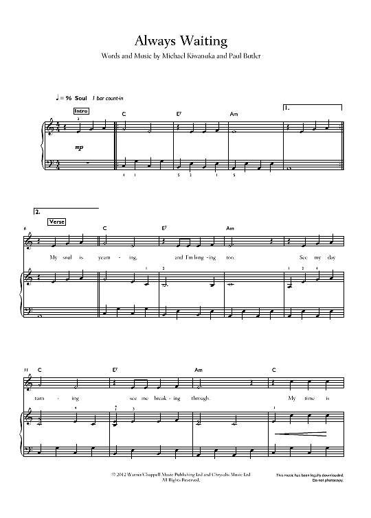 Always Waiting Keyboard - PDF Noten von Michael Kiwanuka in C Dur - fbd ...