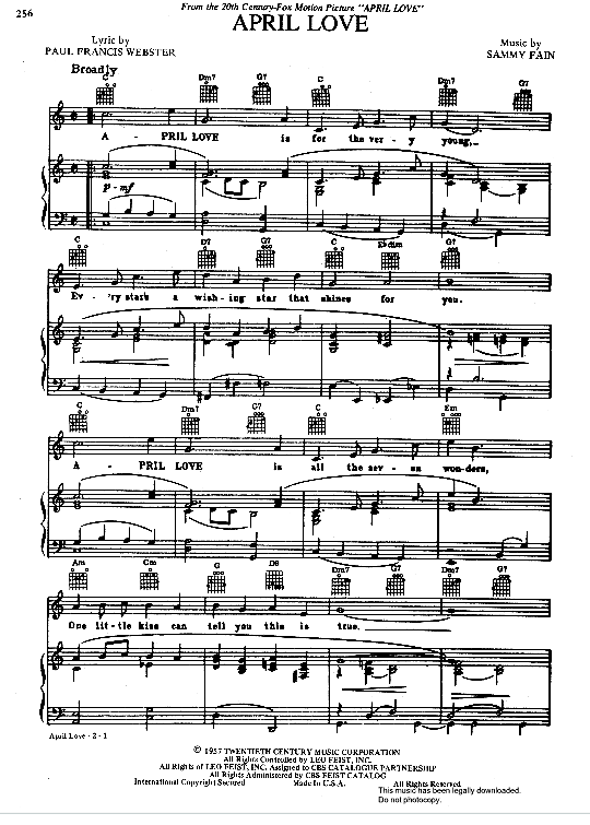 April Love Klavier, Gesang & Gitarre - PDF Noten von Sammy Fain in C ...