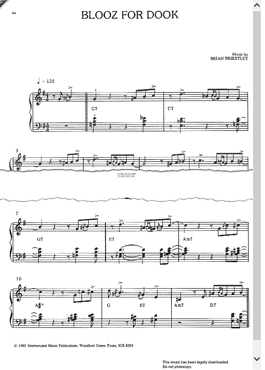 Blooz For Dook Klavier Solo - PDF Noten von Brian Priestley in G Dur ...