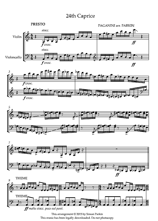 Caprice No.24 Duett 2 St. - PDF Noten von Nicolo Paganini in - fbd-39893
