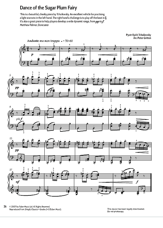 Dance Of The Sugar Plum Fairy Klavier Solo - PDF Noten von Pyotr Ilyich Tchaikovsky in C Dur