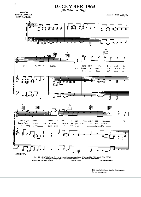 December 1963 Oh What A Night Klavier Gesang And Gitarre Pdf Noten Von