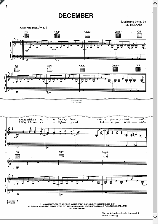 December Klavier Gesang And Gitarre Pdf Noten Von Collective Soul In G