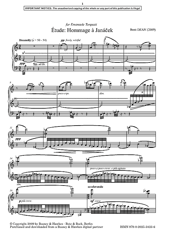 Etude Hommage A Janacek Klavier Solo Pdf Noten Von Brett Dean In