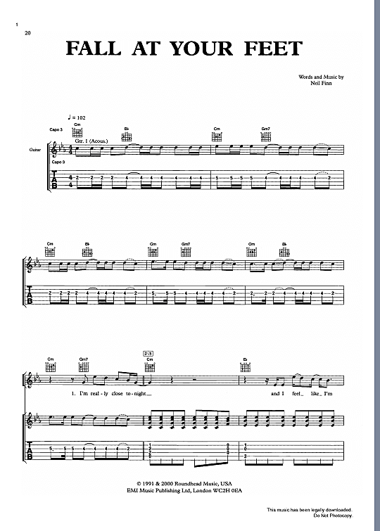 Fall At Your Feet Gitarre Tab Pdf Noten Von Crowded House In C Moll Fbd 2404