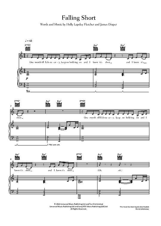 Falling Short Klavier, Gesang & Gitarre - PDF Noten von Lapsley in ...