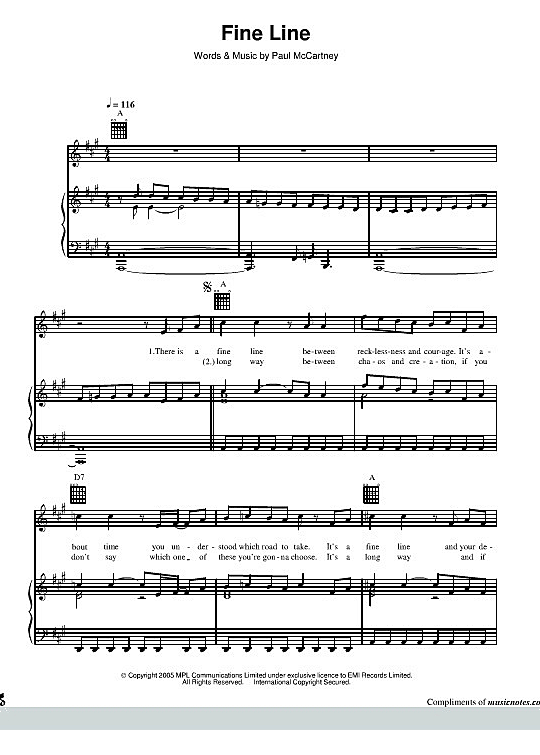 Fine Line Klavier Gesang And Gitarre Pdf Noten Von Paul Mccartney In