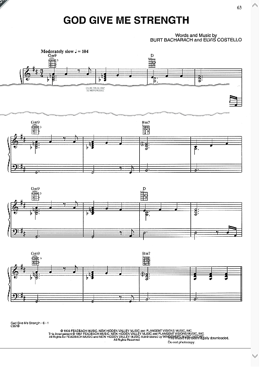 God Give Me Strength Klavier Gesang And Gitarre Pdf Noten Von Elvis