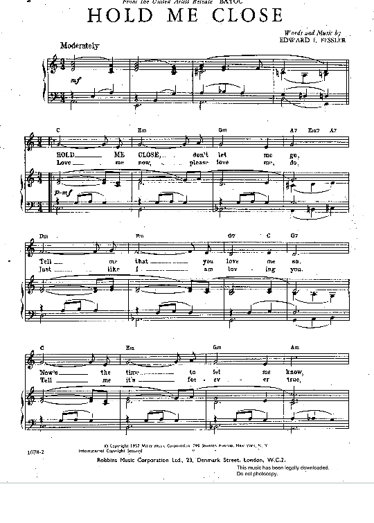 Hold Me Close Klavier, Gesang & Gitarre - PDF Noten von Edward Fessler ...