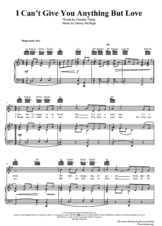 I Can T Give You Anything But Love Klavier Gesang And Gitarre Pdf
