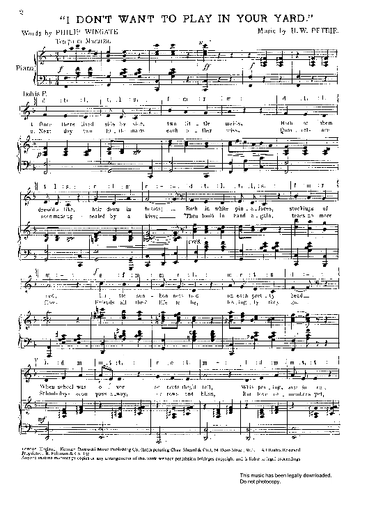 I Don T Want To Play In Your Yard Klavier Gesang And Gitarre Pdf Noten