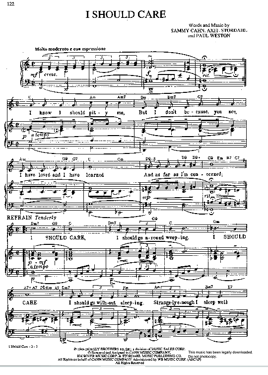 I Should Care Klavier Gesang And Gitarre Pdf Noten Von Peggy Lee In C