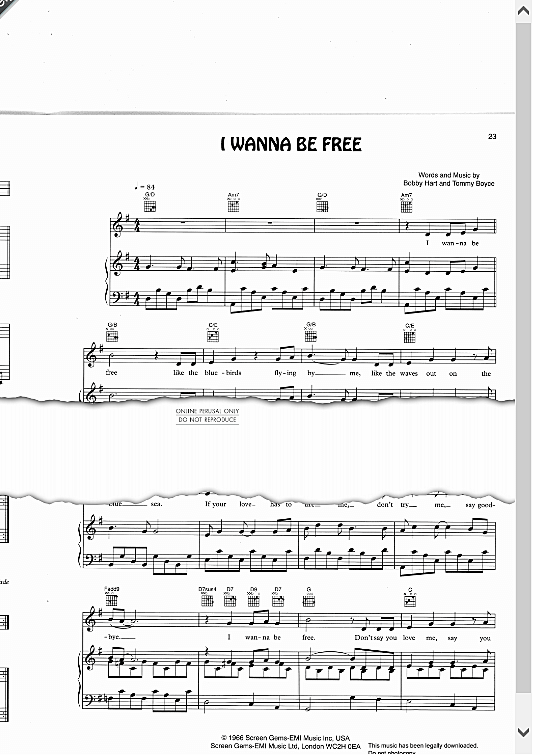 I Wanna Be Free Klavier, Gesang & Gitarre - PDF Noten von The Monkees ... I Wanna Be Free Klavier, Gesang & Gitarre - PDF Noten von The Monkees ...