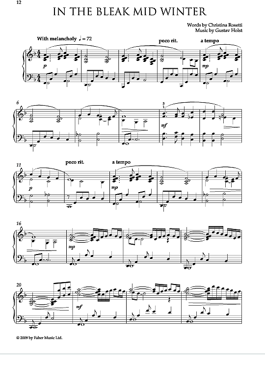 In The Bleak Midwinter Klavier Solo Pdf Noten Von Gustav Holst In F