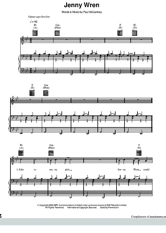Jenny Wren Klavier Gesang And Gitarre Pdf Noten Von Paul Mccartney In