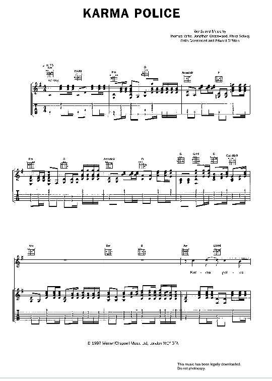 Tablature Guitare Karma Police at Peggy Bergmann blog