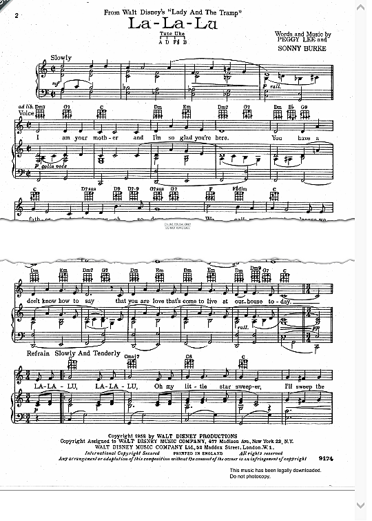 La La Lu From Lady And The Tramp Klavier Gesang And Gitarre Pdf Noten