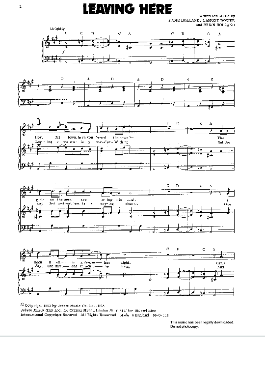 Leaving Here Klavier, Gesang & Gitarre - PDF Noten von Motorhead in A ...