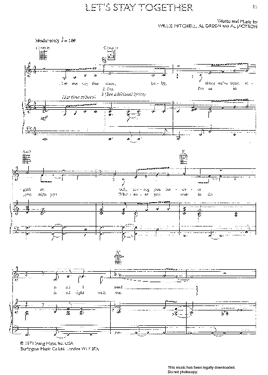 Let S Stay Together Klavier Gesang And Gitarre Pdf Noten Von Tina