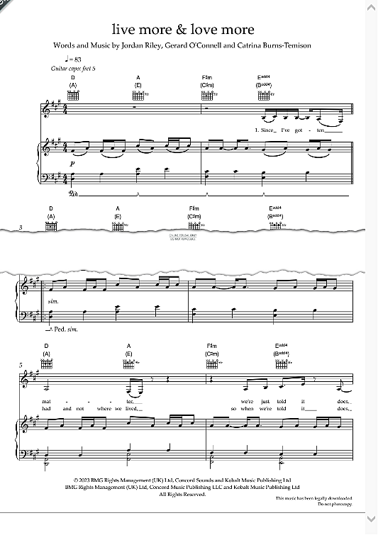 Live More And Love More Klavier Gesang And Gitarre Pdf Noten Von Cat