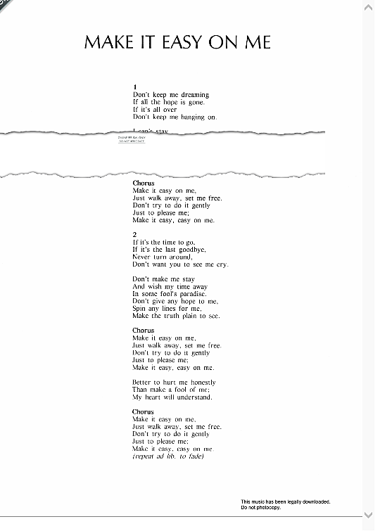 Make It Easy On Me Klavier, Gesang & Gitarre - PDF Noten von Sybil in F ...