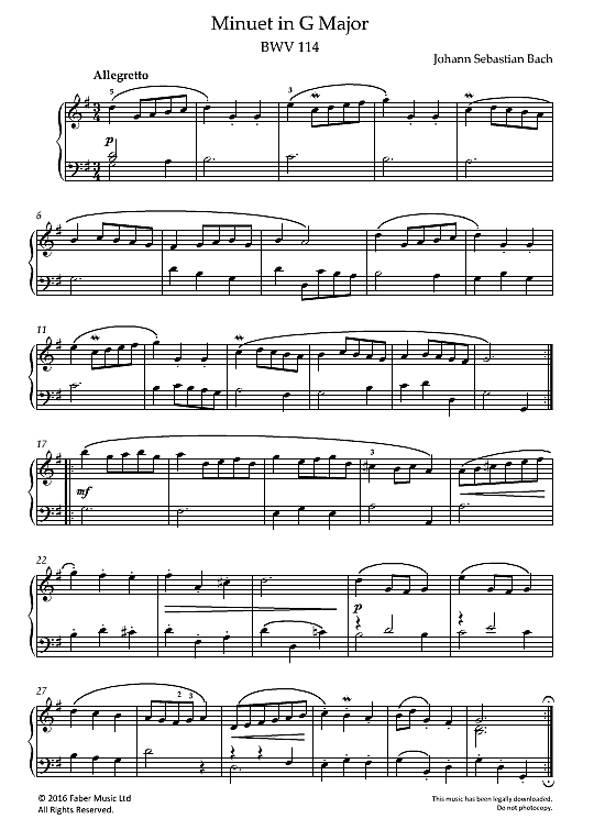 Minuet In G Major Bwv Anhang 114 Klavier Solo Pdf Noten Von Johann