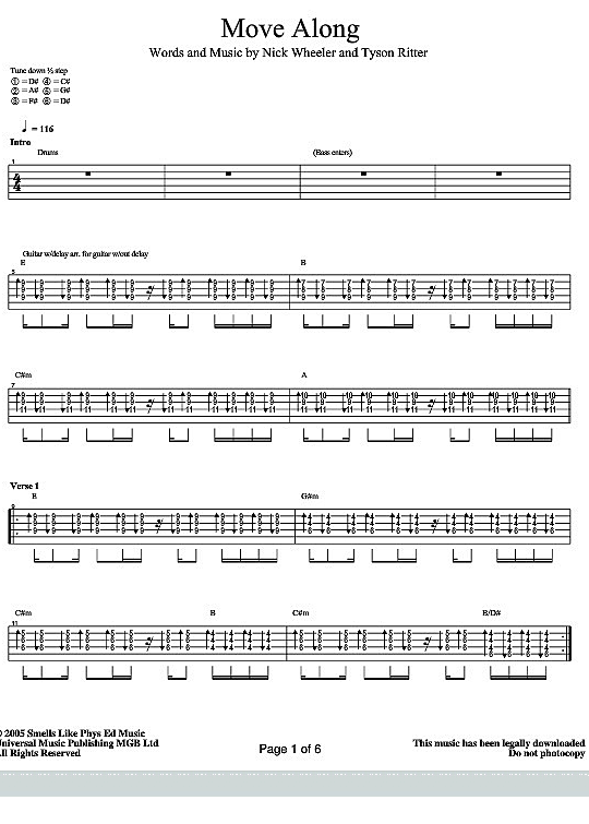 Move Along Gitarre TAB - PDF Noten von All American Rejects in - fbd-5255