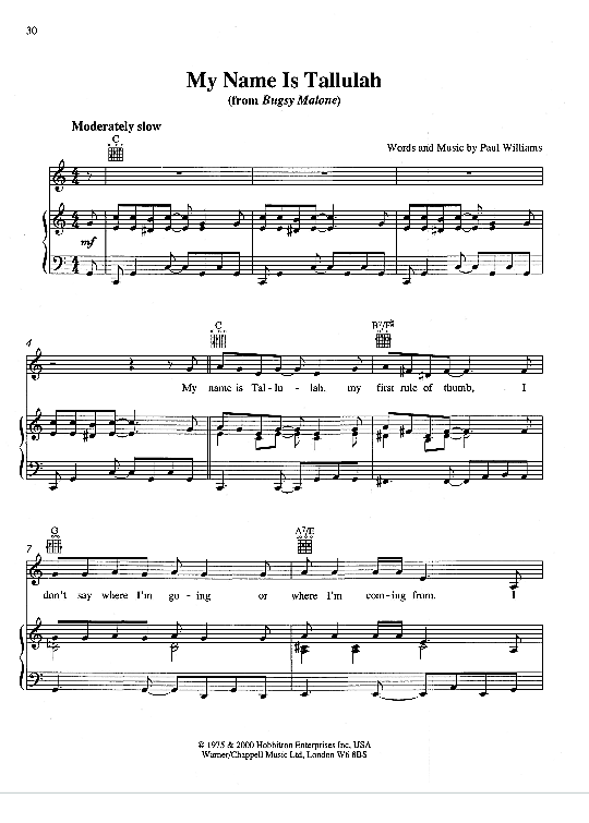 My Name Is Tallulah From Bugsy Malone Klavier Gesang And Gitarre Pdf