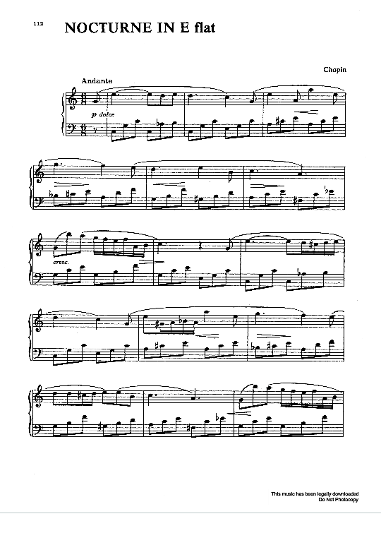 Nocturne in E Flat Klavier Solo - PDF Noten von Frederic Chopin in C ...