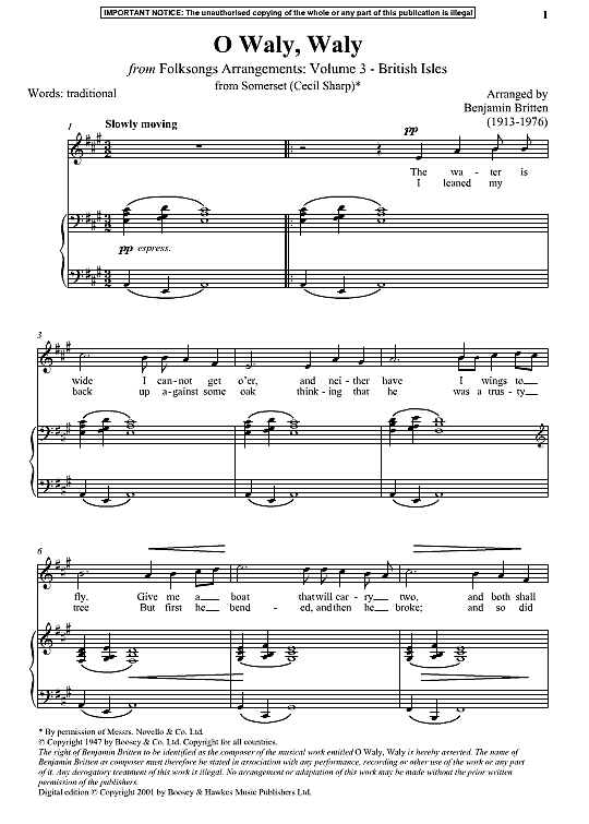 O Waly Waly From Folksongs Arrangements Volume 3 British Isles