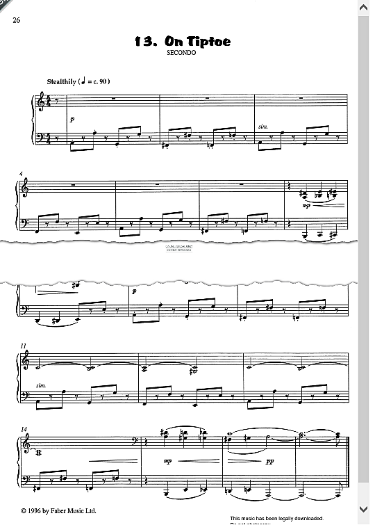 On Tiptoe Klavier vierhändig - PDF Noten von Richard Harris in A Moll - fbd-47108