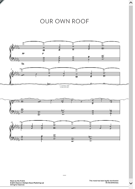 Our Own Roof Klavier Solo - PDF Noten von Nils Frahm in Des Dur - fbd-50527