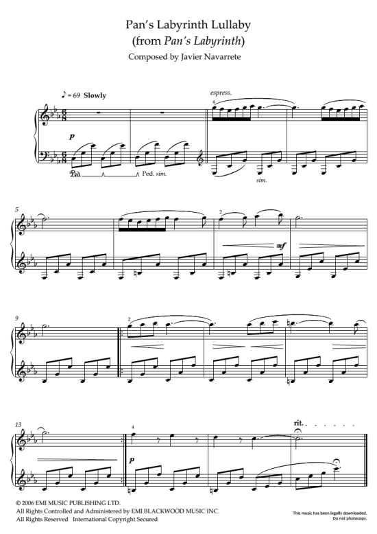 Pan s Labyrinth Lullaby Klavier Solo - PDF Noten von Javier Navarrete ... Pan s Labyrinth Lullaby Klavier Solo - PDF Noten von Javier Navarrete ...