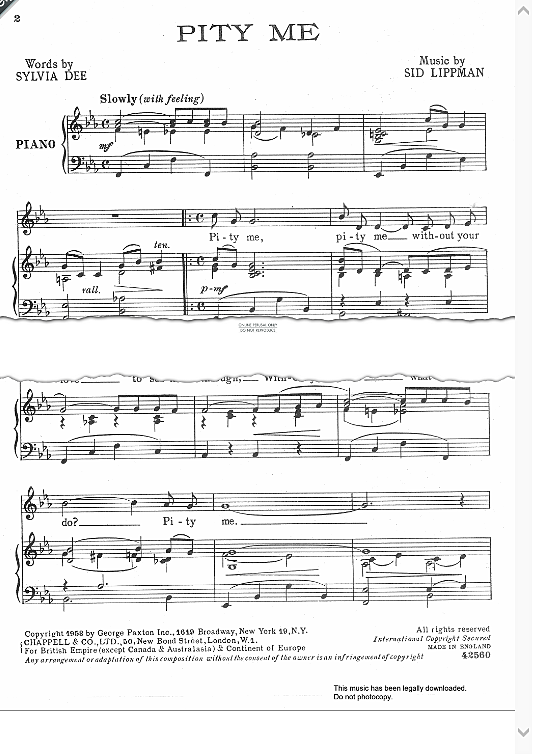 Pity Me Klavier & Gesang - PDF Noten von Sidney Lippman in Es Dur - fbd ...