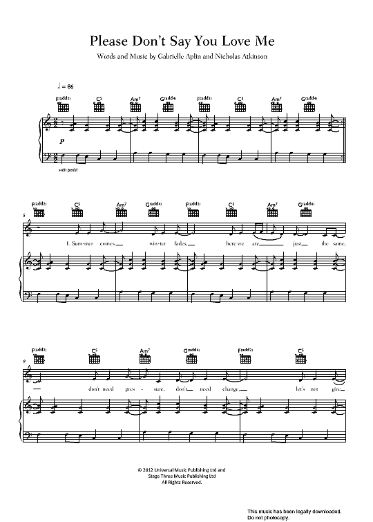 Please Don T Say You Love Me Klavier Gesang And Gitarre Pdf Noten Von