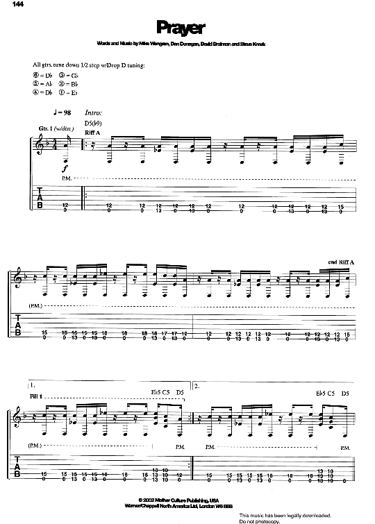 Prayer Gitarre Tab Pdf Noten Von Disturbed In F Dur Fbd 24719