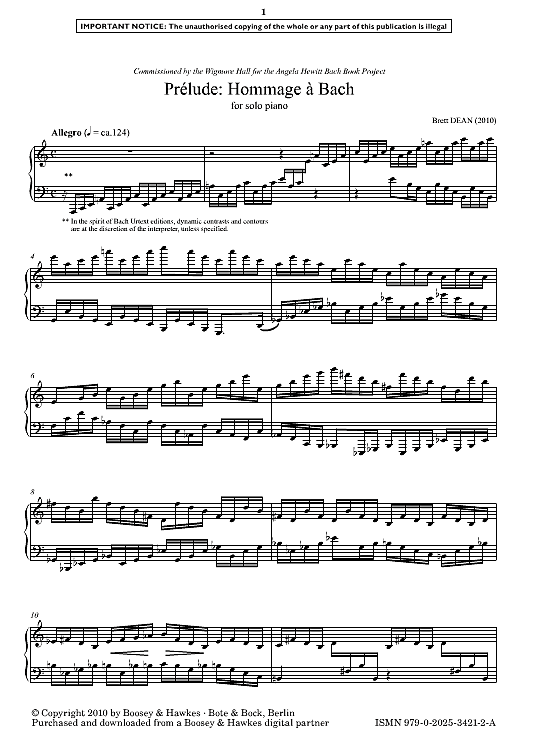 Prelude Hommage A Bach Klavier Solo Pdf Noten Von Brett Dean In