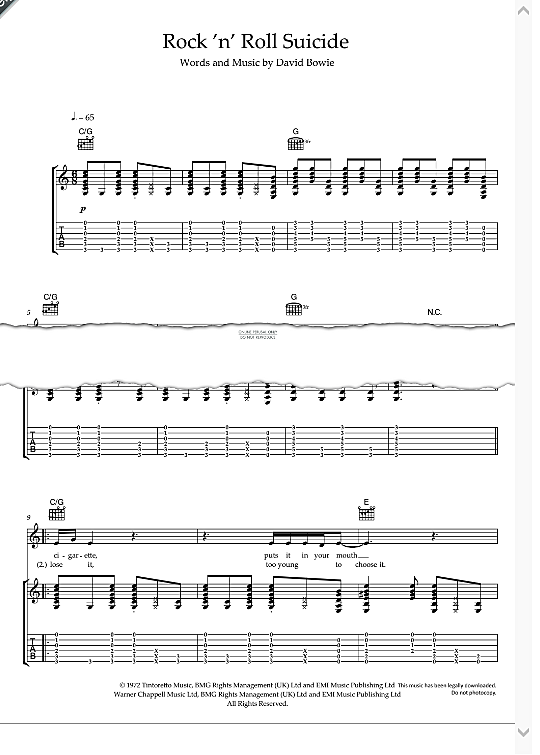 Rock N Roll Suicide Gitarre Tab Pdf Noten Von David Bowie In C Dur