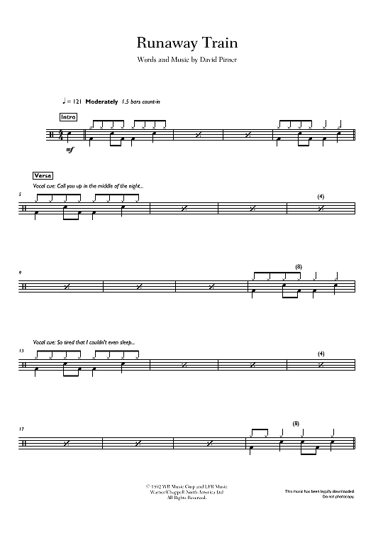 Runaway Train Schlagzeug Chart Pdf Noten Von Soul Asylum In Fbd 18412