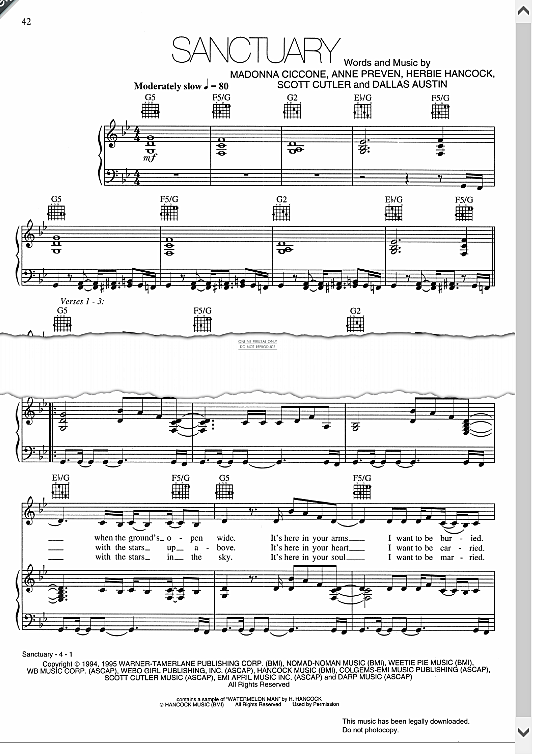 Sanctuary Klavier Gesang And Gitarre Pdf Noten Von Madonna In B Dur