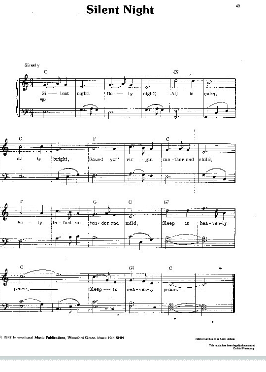 Silent Night Klavier Gesang And Gitarre Pdf Noten Von Franz Xaver