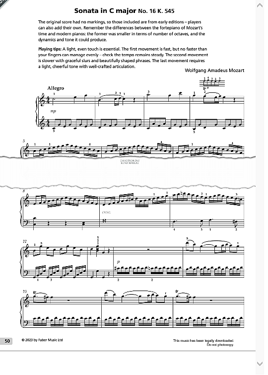 Sonata In C Major No 16 K545 Klavier Solo Pdf Noten Von Wolfgang