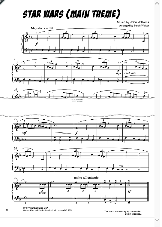 Star Wars Main Theme Klavier Solo Pdf Noten Von John Williams In F