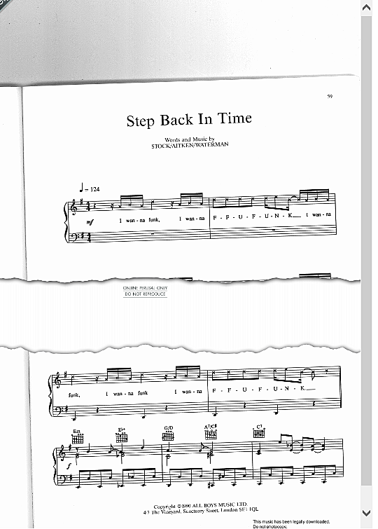 Step Back In Time Klavier, Gesang & Gitarre - PDF Noten von Kylie ...