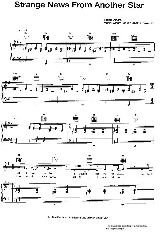 Strange News From Another Star Klavier, Gesang & Gitarre - PDF Noten ...