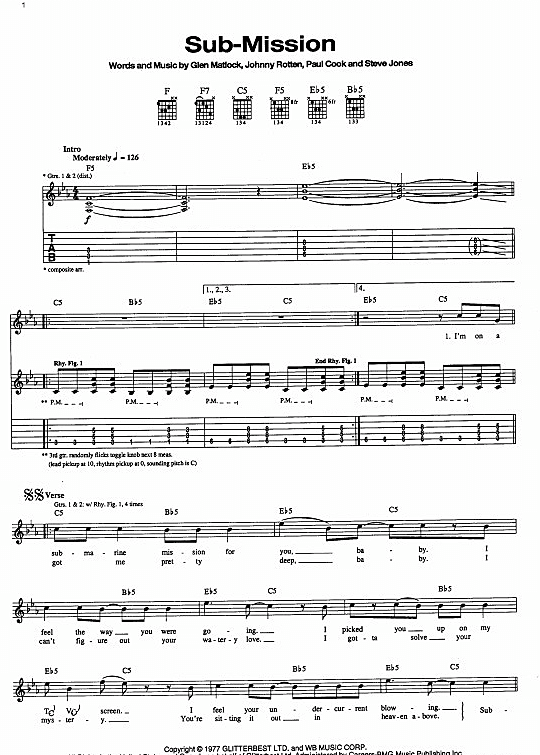 Submission Gitarre Tab Pdf Noten Von The Sex Pistols In Es Dur Fbd 3137